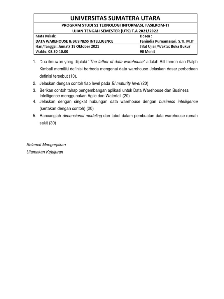 UTS DW Dan BI 2021-2022-1 | PDF | Seni | Komputer