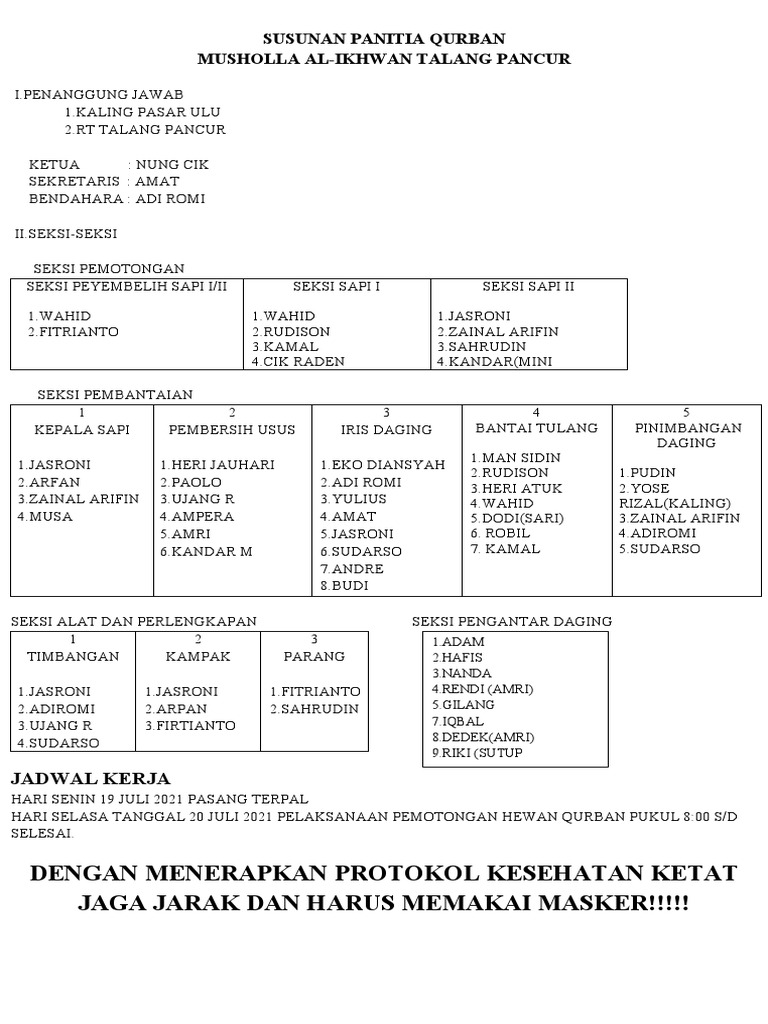 Susunan Panitia Qurban | PDF