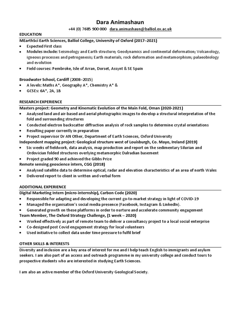 Traditional CV Example 2pdf | PDF | Geology | Rock (Geology)