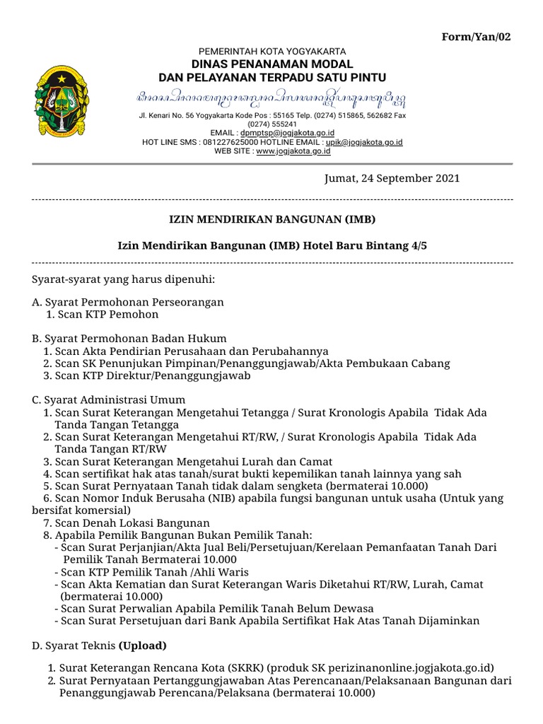 Daftar Syarat Imb Hotel | PDF