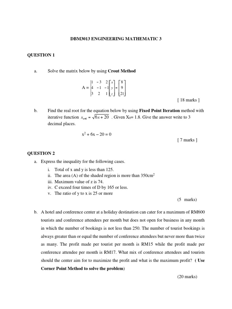Compilation Dbm3013 Engineering Mathematic 3 PDF | PDF | Matrix (Mathematics) | Equations