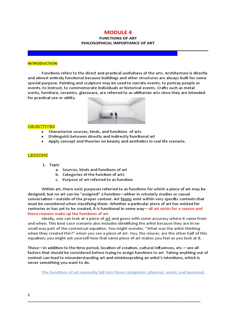 Module 4 - Functions of Arts | PDF | Psychotherapy | Fine Art