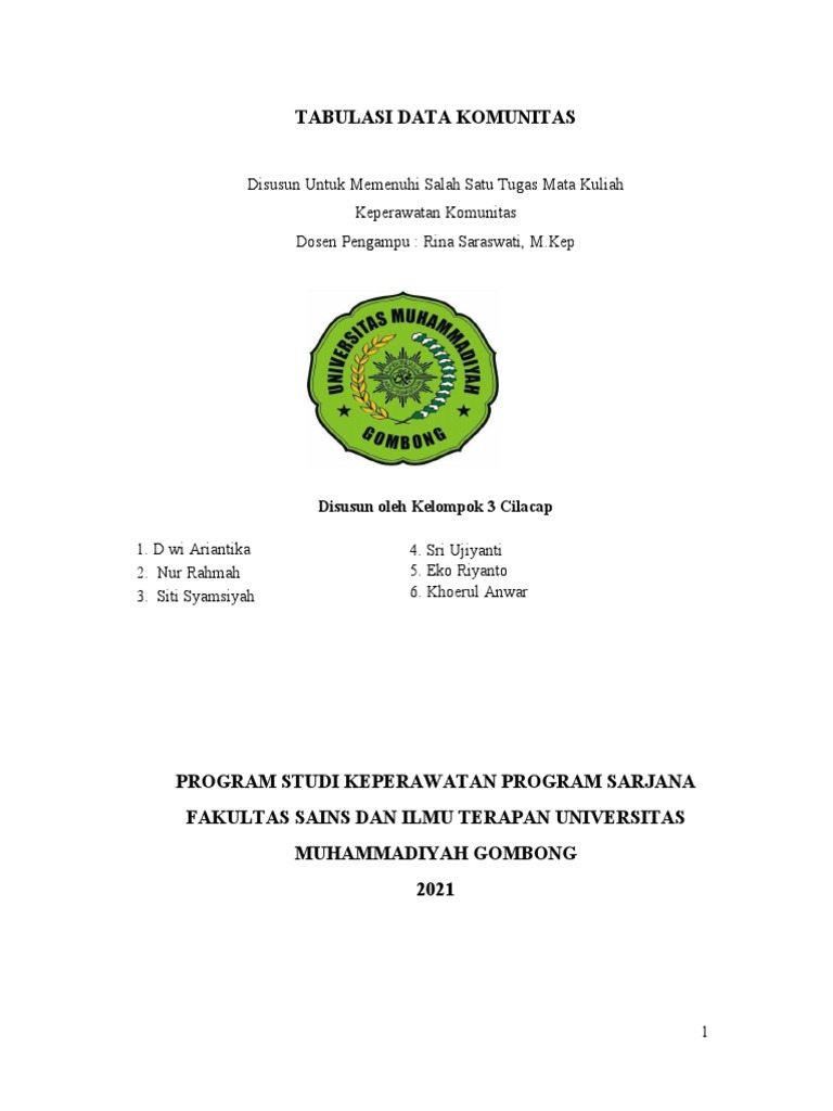Tabulasi Data Komunitas Kelompok 3 Cilacap | PDF