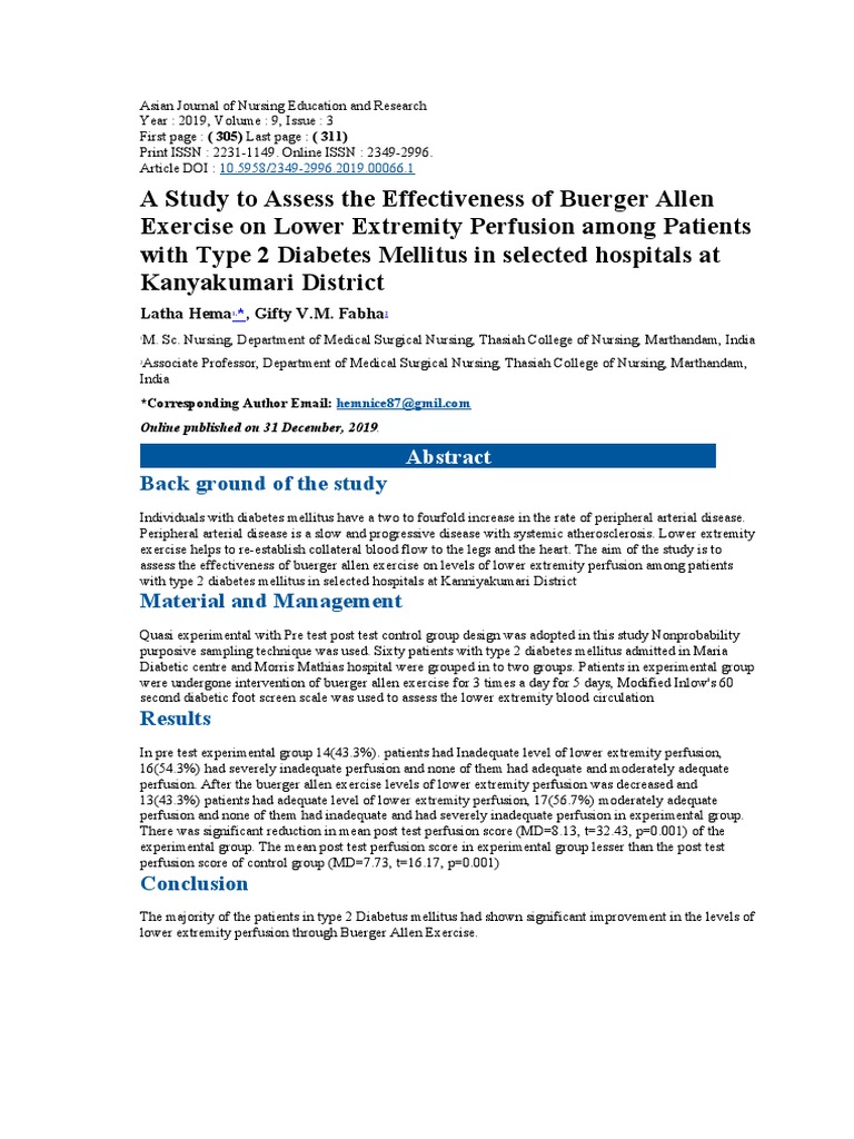 A Study To Assess The Effectiveness of Buerger Allen Exercise On Lower ...