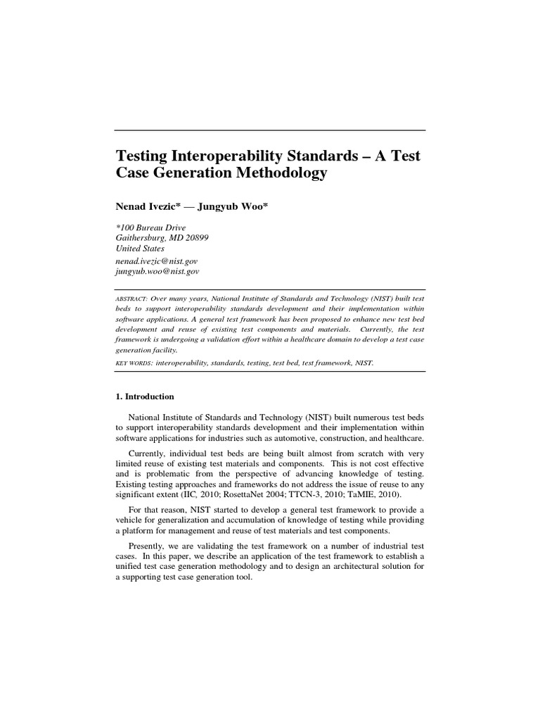 Testing Interoperability Standards A Test Case Generation Methodology Pdf Interoperability