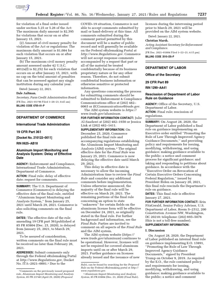 Federal Register / Vol. 86, No. 16 / Wednesday, January 27, 2021 ...