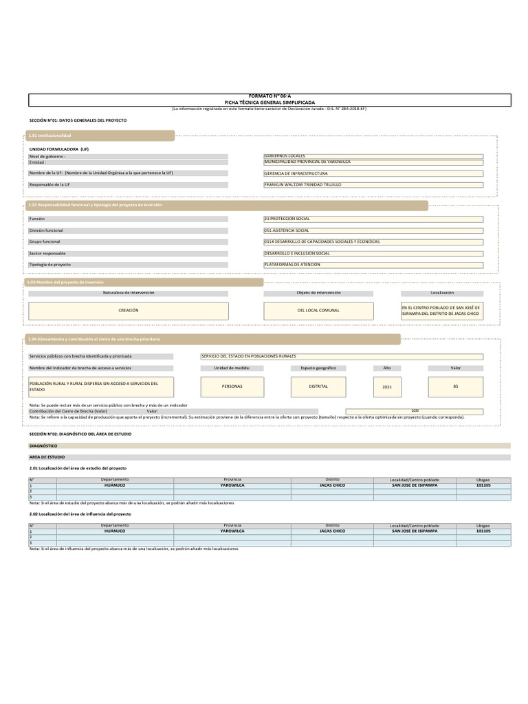Formato 06-A - Ficha Técnica Simplificada | PDF | Sectores Economicos | Ingeniería de Edificación