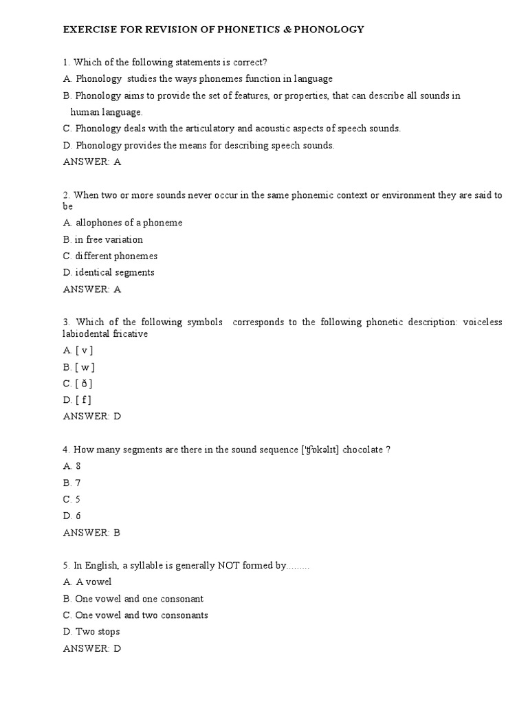 Phonetics & Phonology Revision Quiz | PDF | Syllable | Phonetics