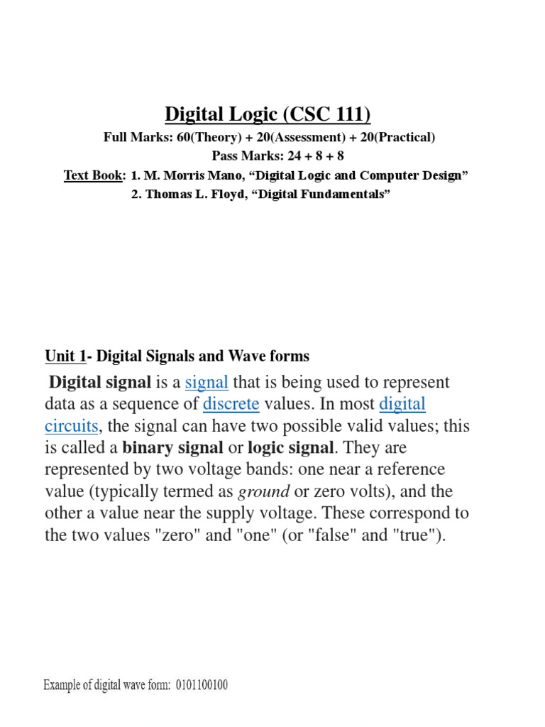 Unit 1 | PDF | Digital Signal | Subtraction