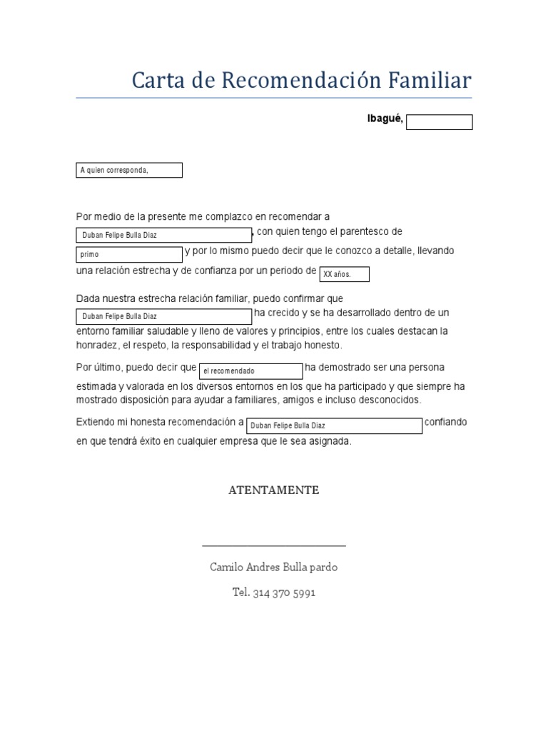 Carta De Recomendación Familiar Ejemplos Y Formatos Word, Pdf – EVSE
