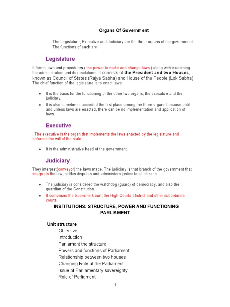Module IV - Parliament and Organs of Government | PDF | Parliament ...