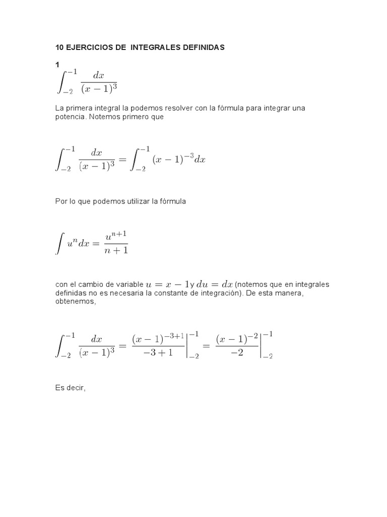 Hoja De Trabajo De Integrales Definidas Guia De Integrales Definidas