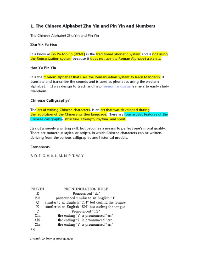 Chinese Alphabets & Numbers | PDF | Pinyin | Tone (Linguistics)