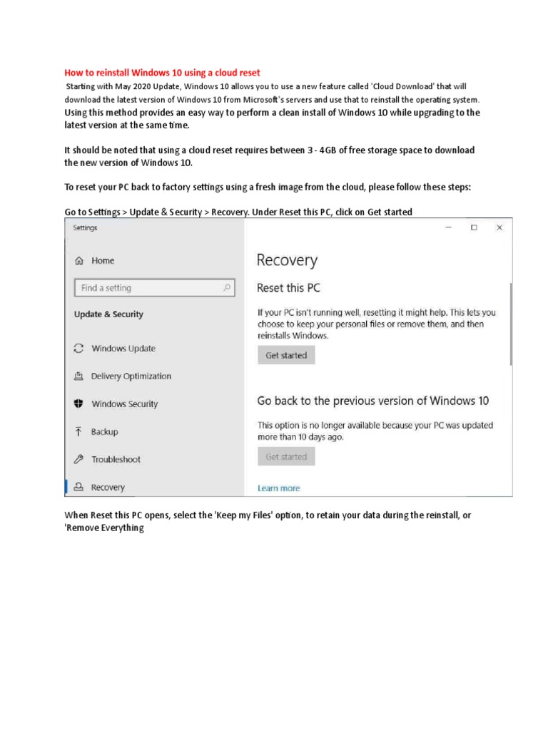 How To Use Reset This PC To Easily Reinstall Windows 10 | PDF | Windows ...