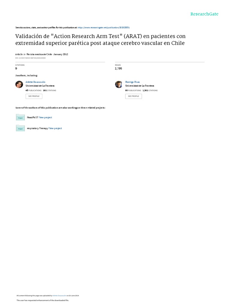 Validacion de Action Research Arm Test ARAT en Pac | PDF | Carrera ...