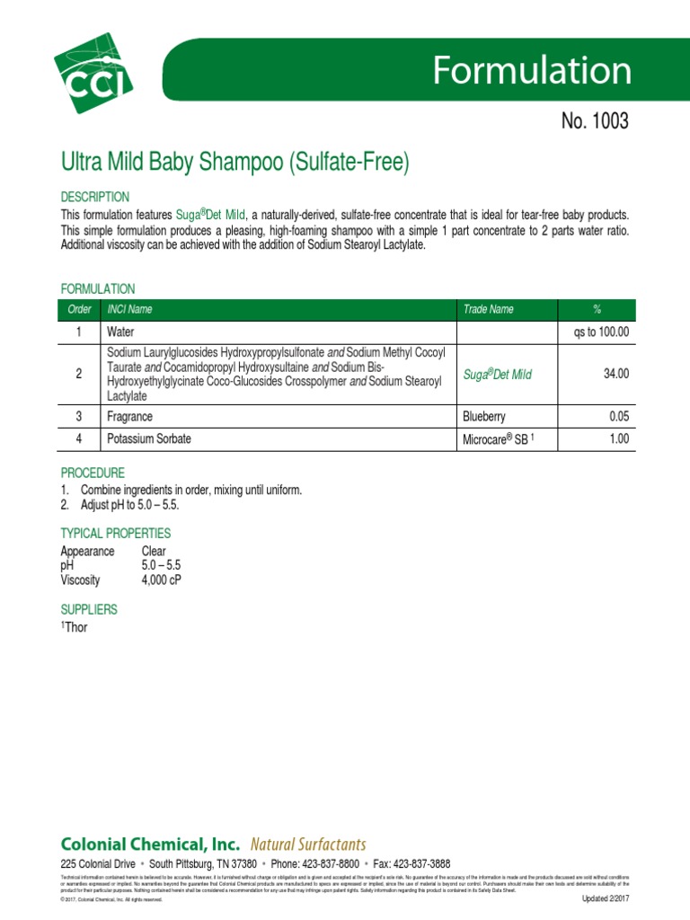 Formulation: Ultra Mild Baby Shampoo (Sulfate-Free) | PDF | Shampoo ...