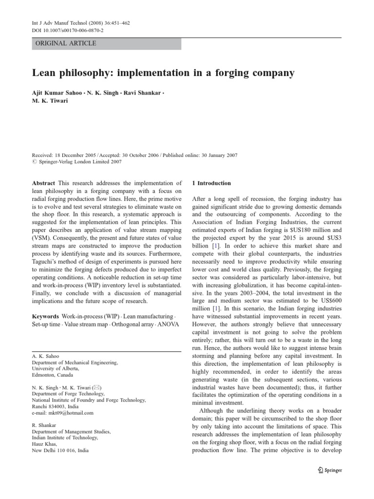 2008 Lean Philosophy Implementation in A Forging Company | Download ...