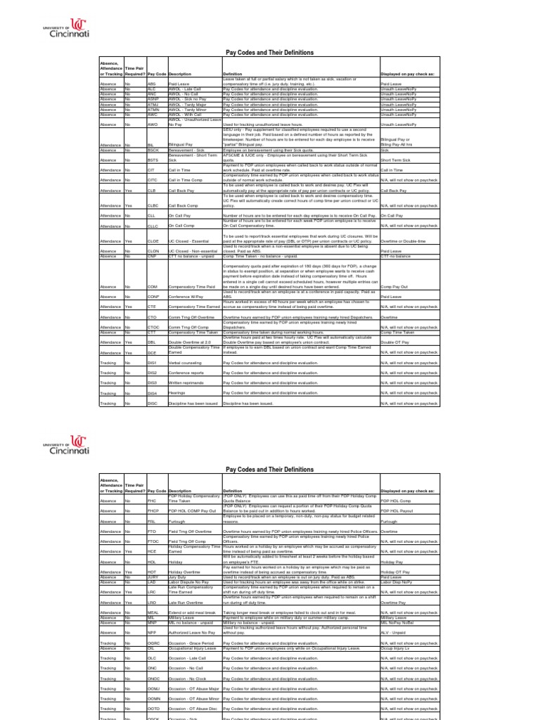 Pay Codes and Their Definitions | PDF | Overtime | Payroll