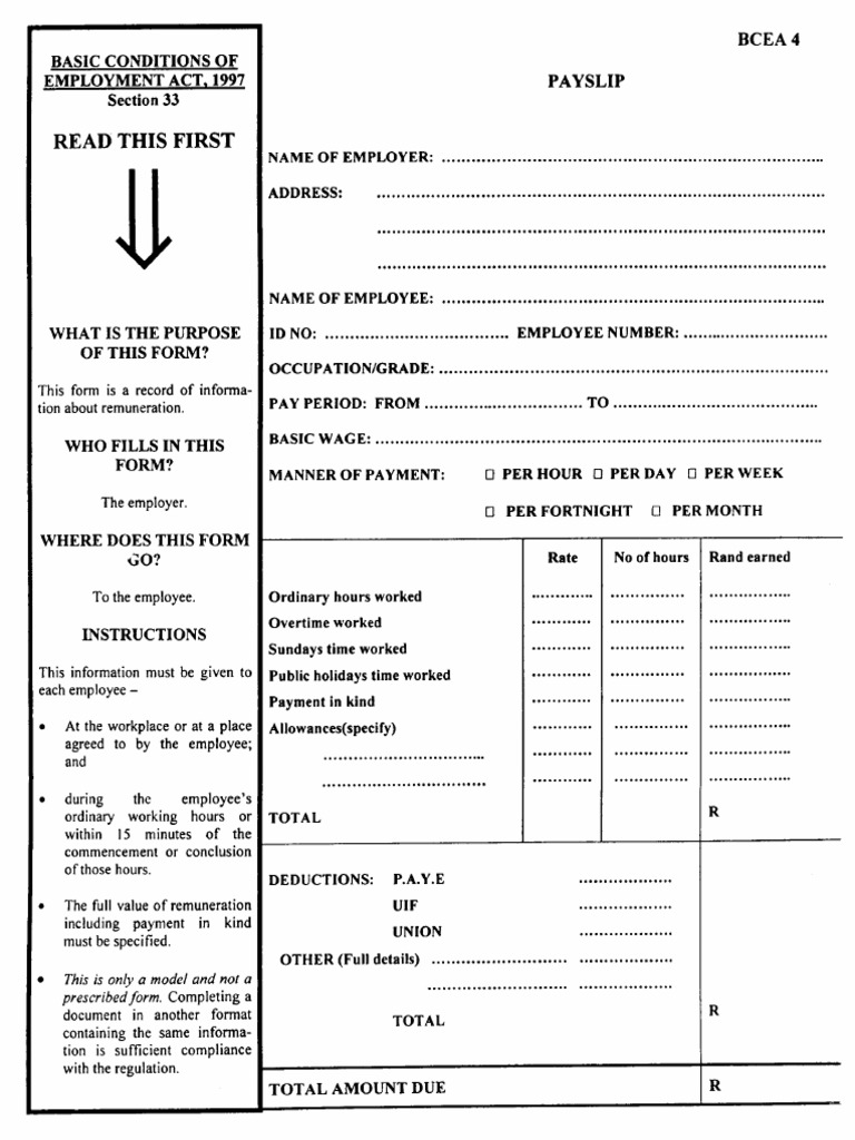 Form BCEA4 Pay Slip | PDF