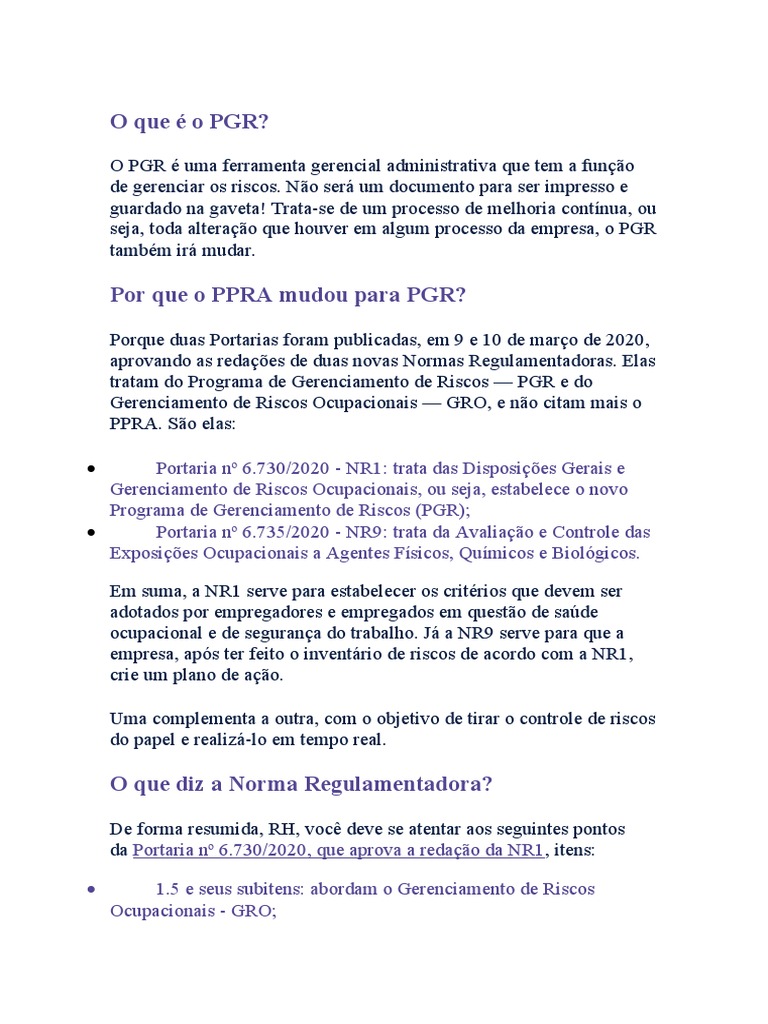 O Que É o PGR? | PDF | Gestão de recursos humanos