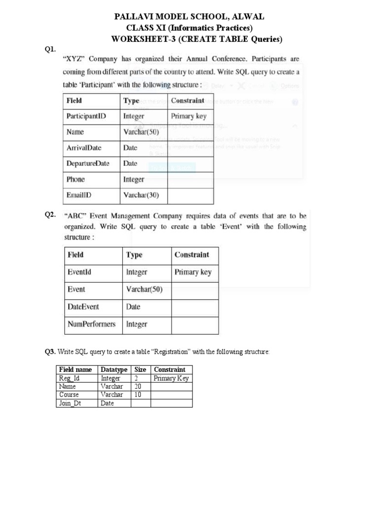 Class Xi Mysql Worksheet3 | PDF