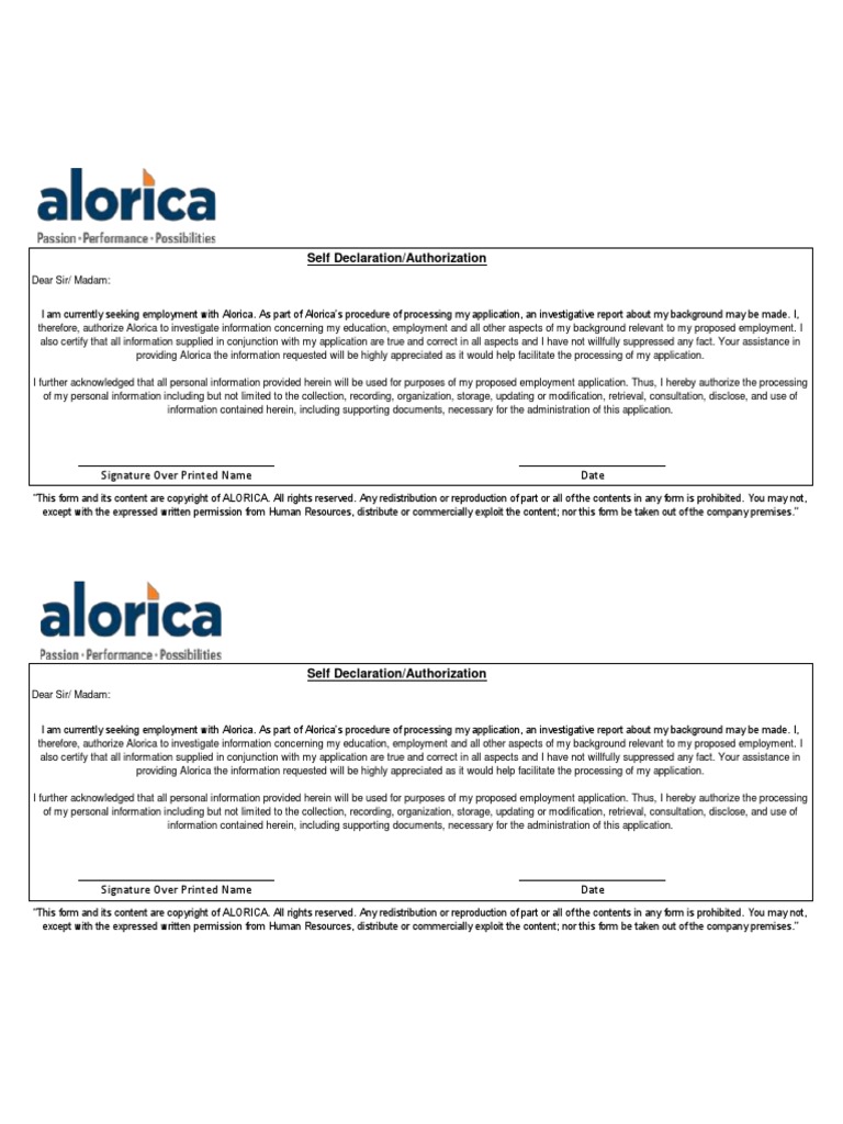 Self Declaration - Authorization Form | PDF | Information | Copyright