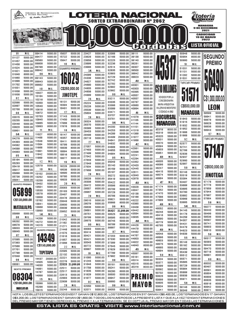 Loteria Nacionl 23 de Diciembre | PDF