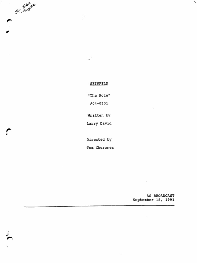 Seinfeld 3x01 - The Note | PDF
