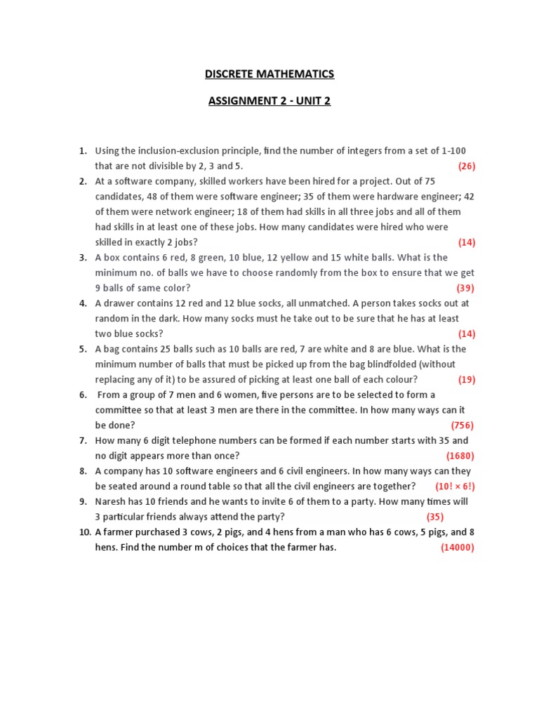 Discrete Mathematics Assignment 2 - Unit 2 | PDF | Mathematics