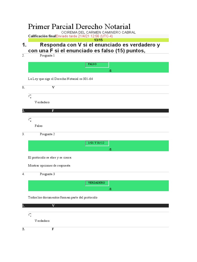 Examen Parcial Derecho Notarial | Descargar gratis PDF | Justicia | Crimen y violencia