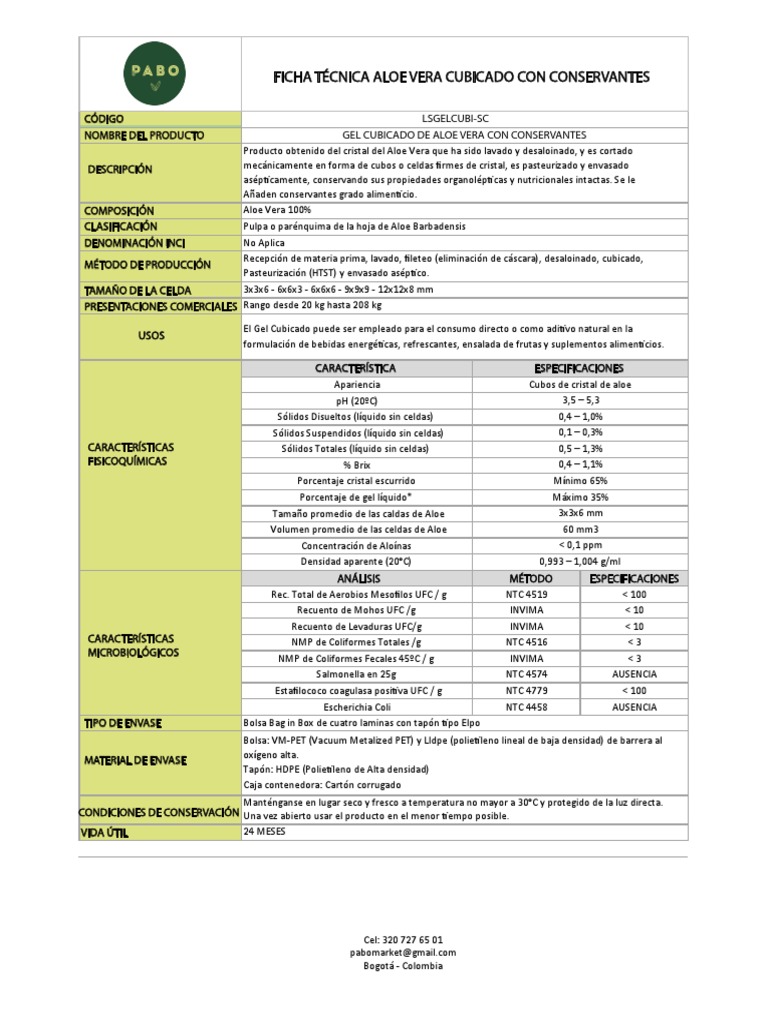 Ficha Técnica Aloe Vera Cubicado-01 | PDF