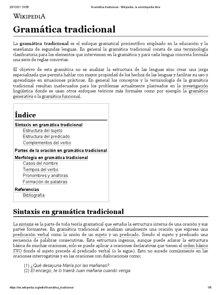 Gramática Tradicional - Wikipedia, La Enciclopedia Libre | PDF | Asunto ...