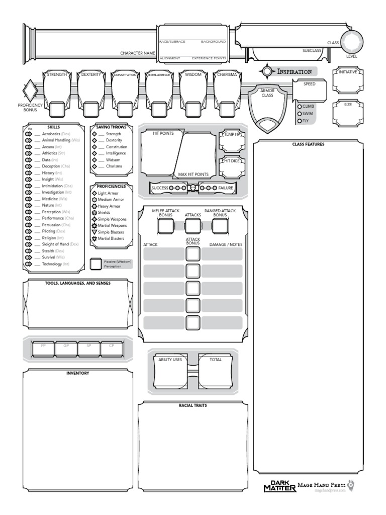 Dark Matter Character Sheet Prebuilds | PDF