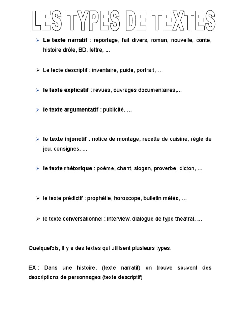 Les Types de Textes Leçon | PDF | Fiction générale