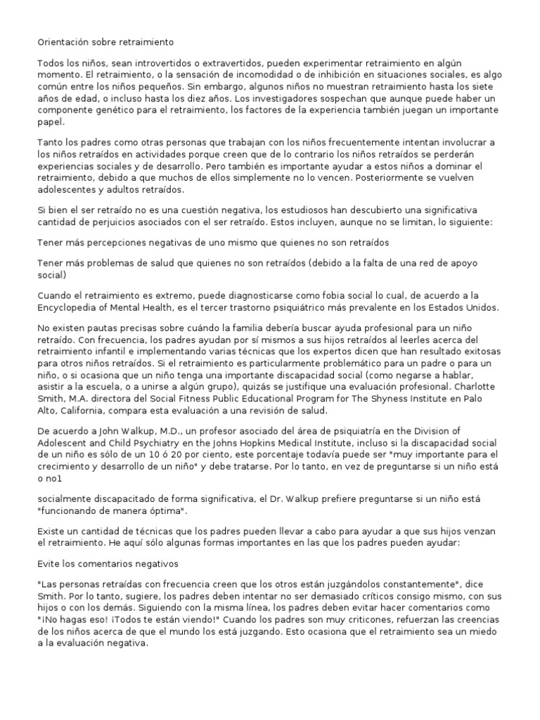 Retraimiento | PDF | Desorden de ansiedad social | Neurociencia