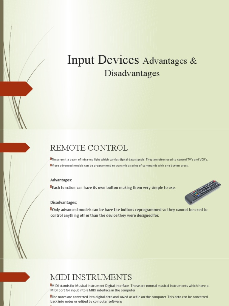 Input Devices: Advantages & Disadvantages | PDF | Camera | Computer ...