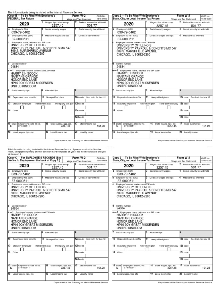 2020 W-2 Wage and Tax Statement Guide | PDF | Payroll Tax | 401(K)
