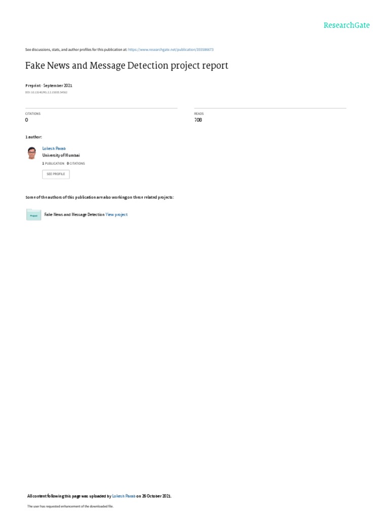 Fake News and Message Detection Project Report: September 2021 | PDF ...