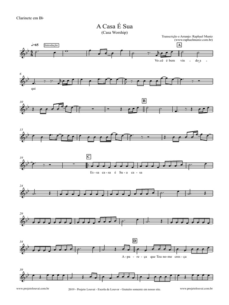 A Casa É Sua - Clarinete em BB - Projetolouvai - KddQb3vB | PDF