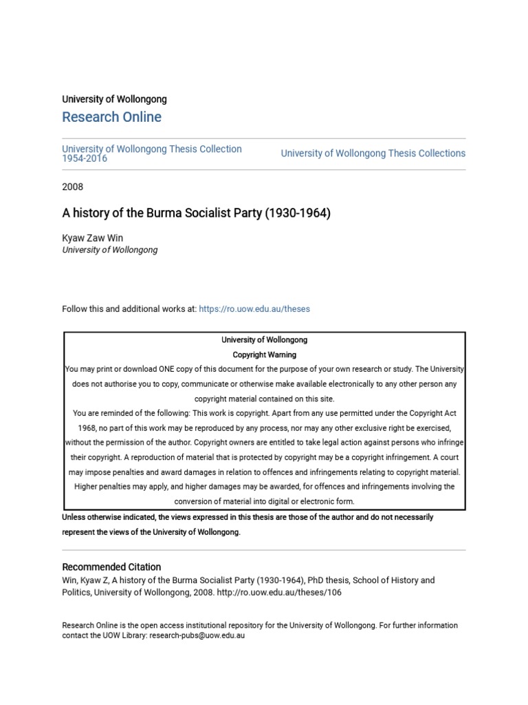 A History of The Burma Socialist Party (1930-1964) | PDF | Copyright ...