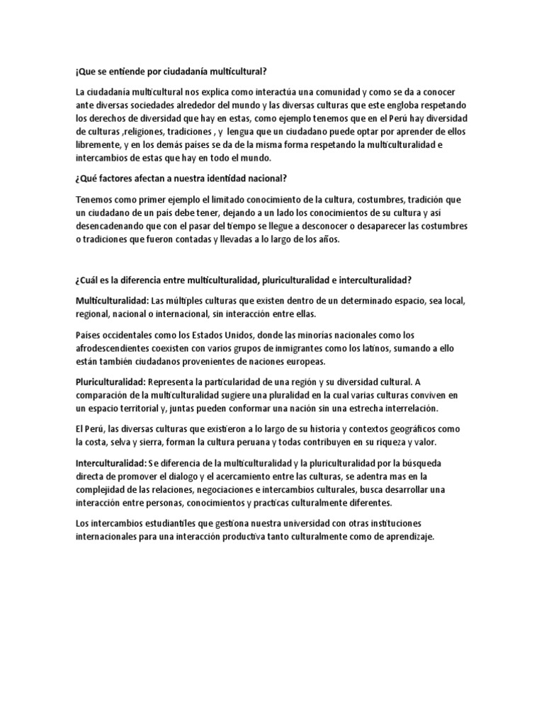 Que Se Entiende Por Ciudadanía Multicultural | PDF