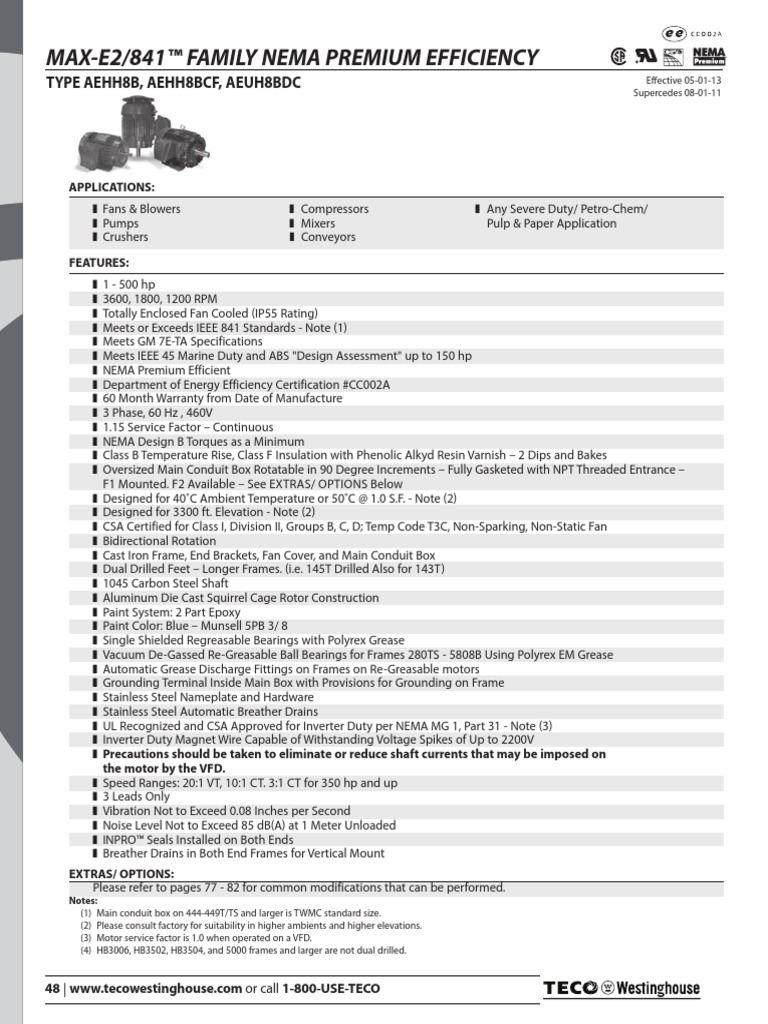 Max-E2/841™ Family Nema Premium Efficiency: Type Aehh8B, Aehh8Bcf ...