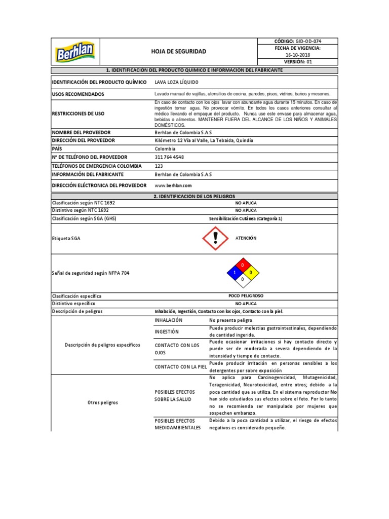 Gid-Od-074 Hoja de Seguridad Todouso | PDF | Agua | Solubilidad