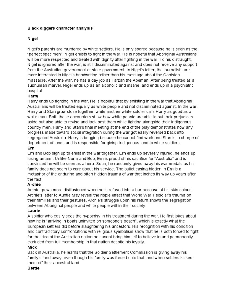 Black Diggers Character Analysis Nigel | PDF