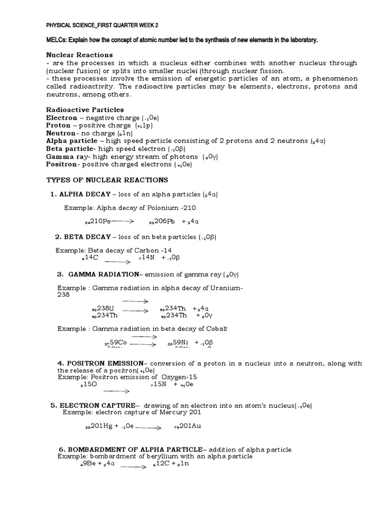 Physical Science - First Quarter Week 2 | PDF | Radioactive Decay | Neutron