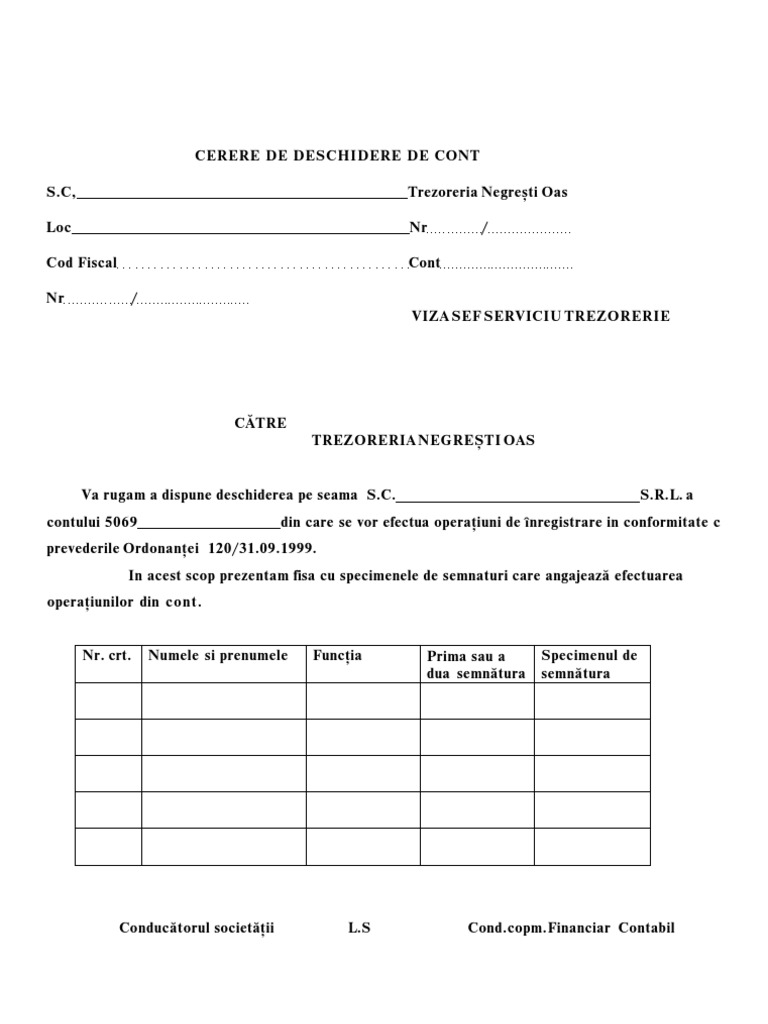 Cerere Cont Trezorerie | PDF