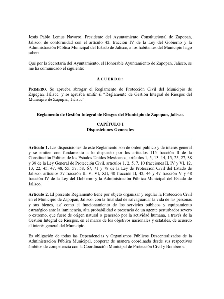 Reglamento Gir Zapopan Pdf Defensa Civil México