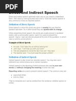 Direct Indirect Speech Worksheet Grade6 | PDF