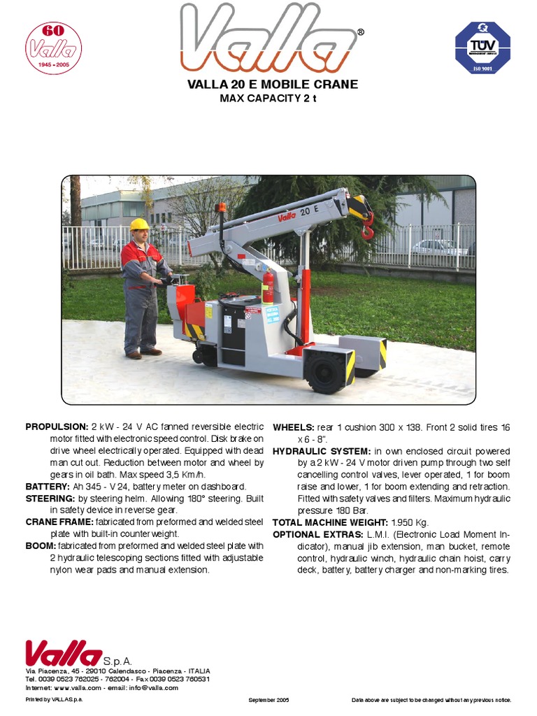 Valla 20e | PDF | Crane (Machine) | Transport