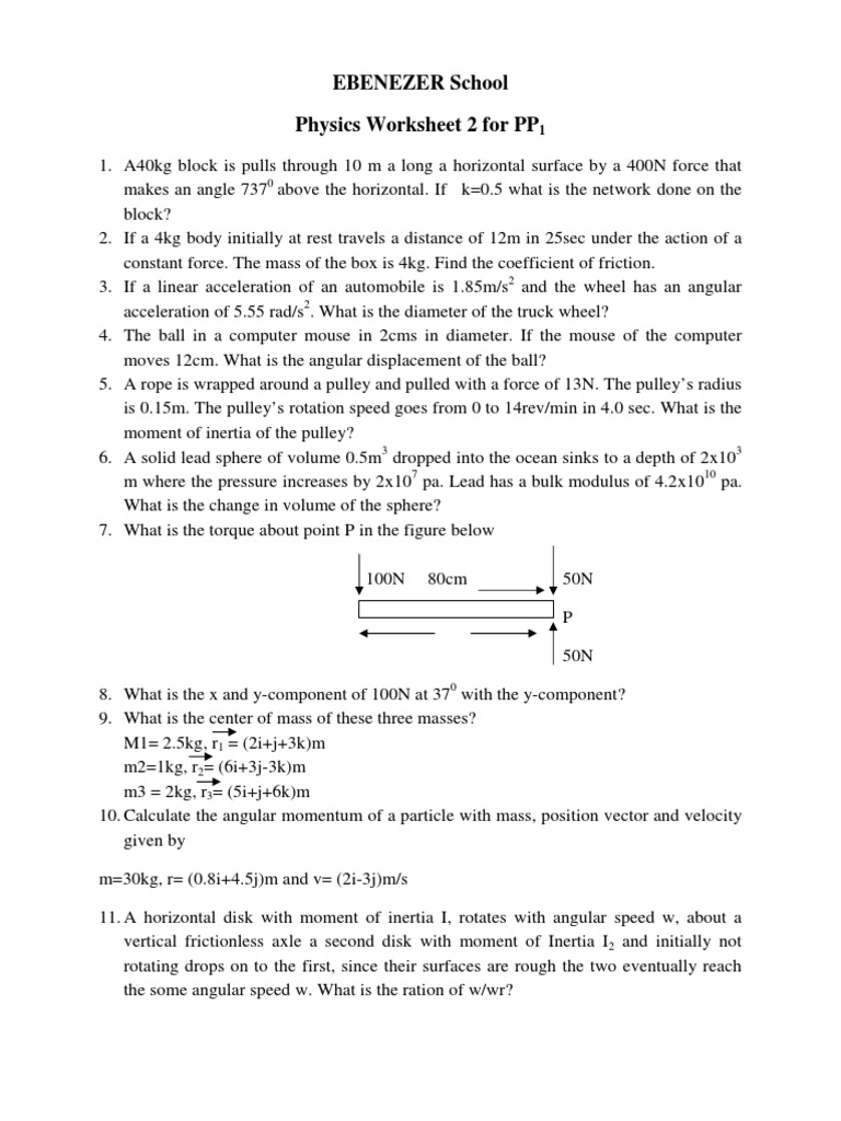 EBENEZER School Physics Worksheet 2 For PP | PDF | Force | Mechanical ...